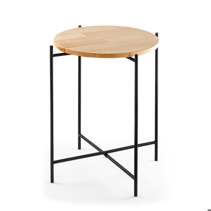 Table basse ronde - MENZZO - Antula - Bois clair - Métal Noir - D46cm ...