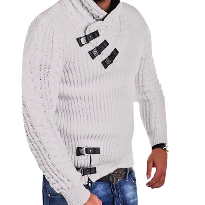 Pull uni à manches longues et col haut pour hommes, loisirs blanche ...