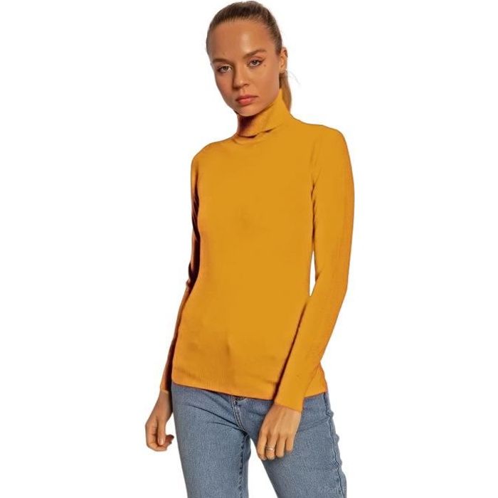 Pull femme - SULLIVAN - VICTOR MOD - Col roulé - Maille fine - Jaune ...