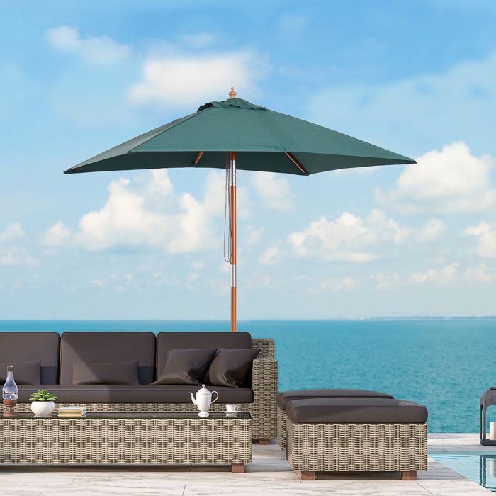 Parasol inclinable 200x150 cm vert, bois de sapin, 3 positions, jardin ...