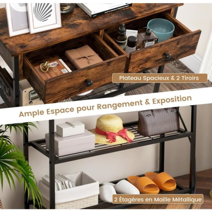 DREAMADE Table Console d'Entrée avec 2 Prises à Trois Trous, 2 Ports ...