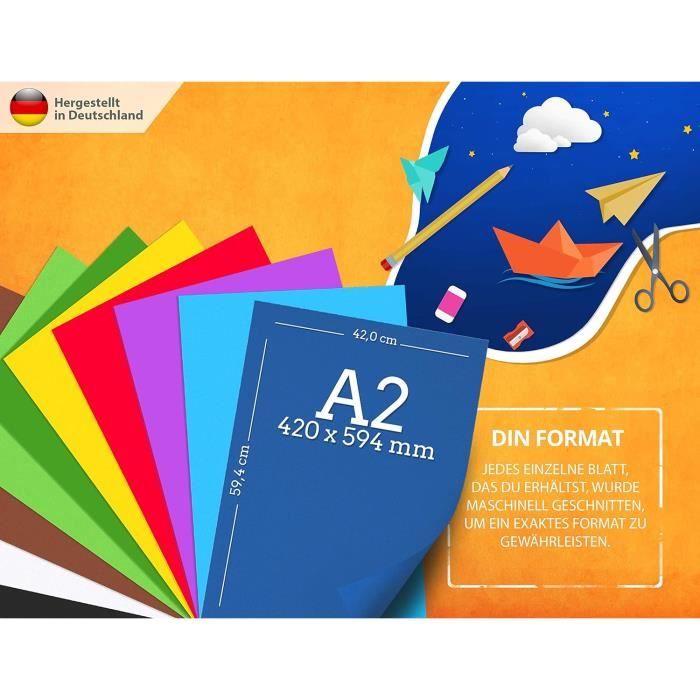 50 Feuilles De Papier Coloré Din A2 - Set De Carton Photo 300G - M² 10 ...