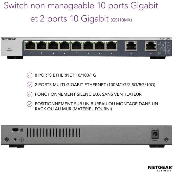 (Gs110Mx) Switch10Gb Ethernet |10 Ports Multi-Gigabit | 2 Ports Sfp+ 10 ...