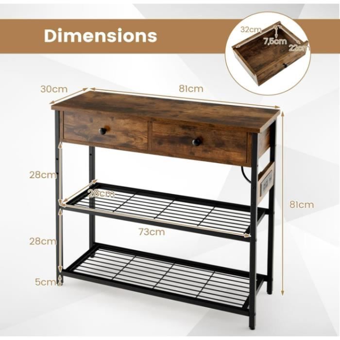 DREAMADE Table Console d'Entrée avec 2 Prises à Trois Trous, 2 Ports ...