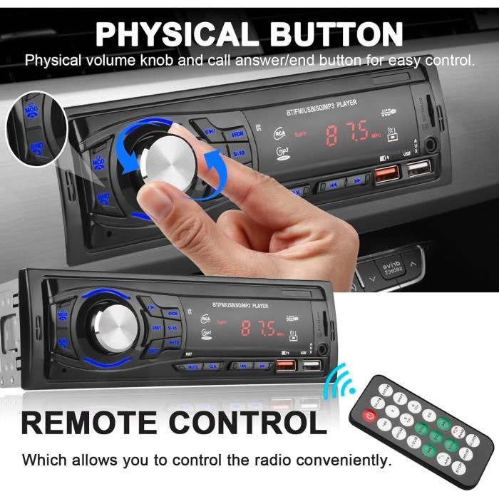 Autoradio Bluetooth 1 Din – Radio Voiture Avec Deux Usb Port: Prend En Charge Mains Libres-Fm ...