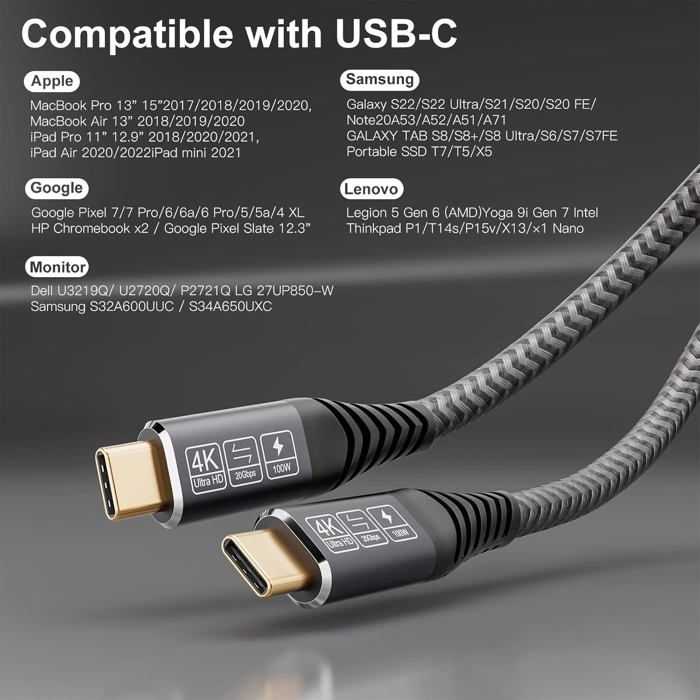 TRAHOO-Cable USB C vers USB C 20 Gbps, Câble USB 3.2 Gen2, 100W 20V/5A ...