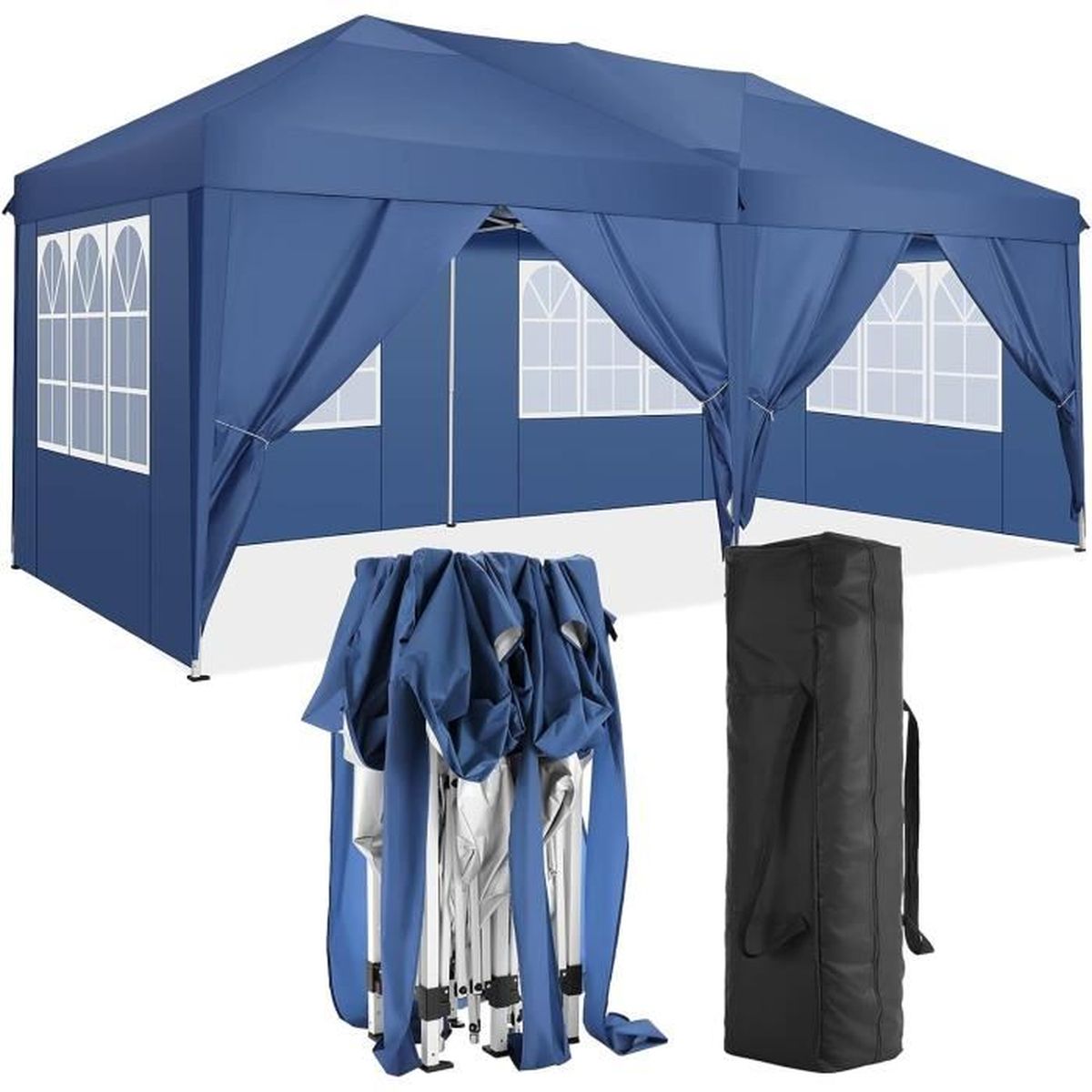 Tonnelle Pliante 3x6 m, Tonnelle de Jardin Imperméable avec 6 côtés ...