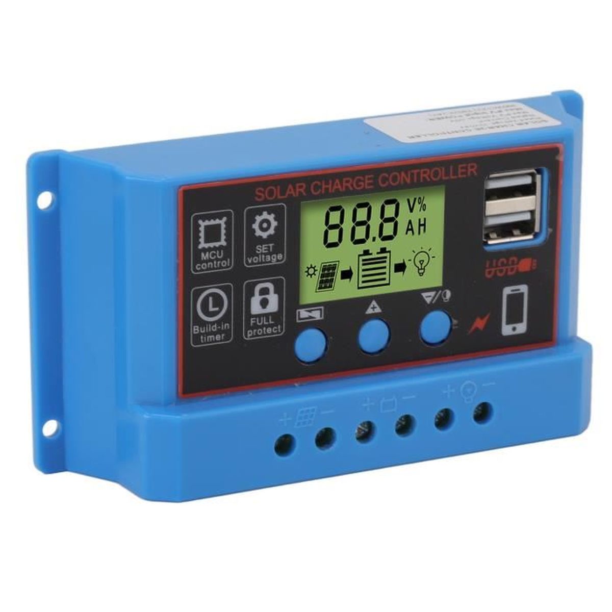 GOTOTOP Contrôleur de charge solaire 12V 24V Contrôleur de panneau solaire d'affichage à ...