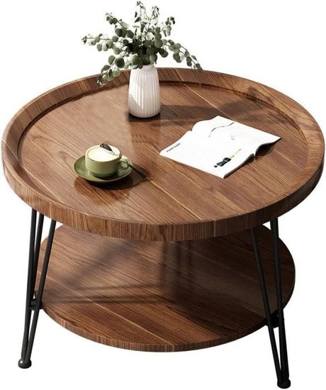 Table basse ronde 2 niveaux table dappoint en bois table basse aspect ...