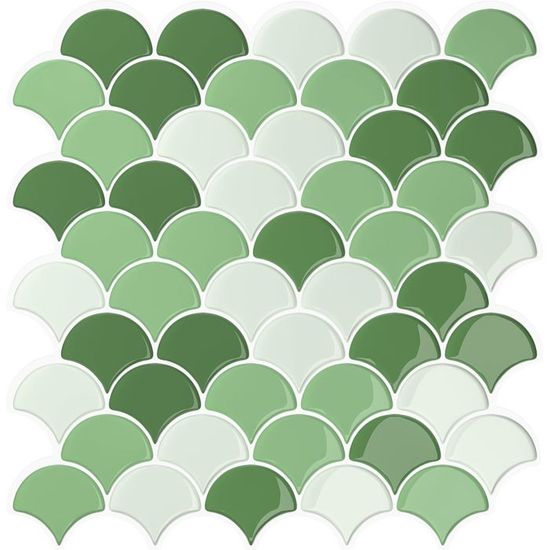 VEELIKE Carrelage Adhesif Mural Vert et Blanc Écaille de Poisson ...