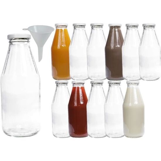 Bouteille en verre - MARQUE inconnue - Modèle A146 - Lot de 12 - 500 ml - Entonnoir inclus ...