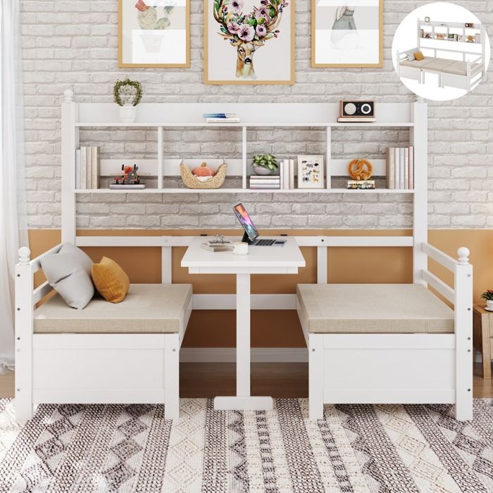 Lit enfant 90x200cm Canapé-lit 3 en 1 Lit simple en bois massif avec ...