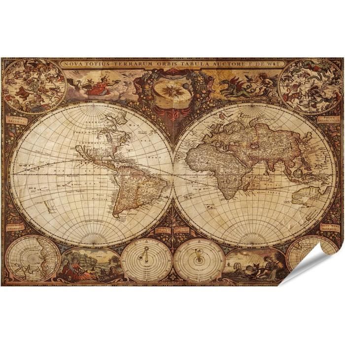 Poster Xxl Impression Photo Ancienne Carte Du Monde Vintage Premium ...