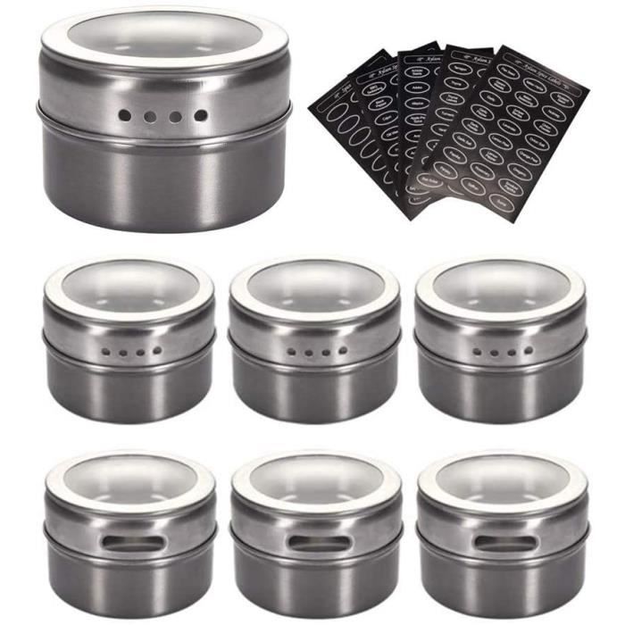 Sinzau Lot de 6 pots à épices magnétiques en acier inoxydable pour ...