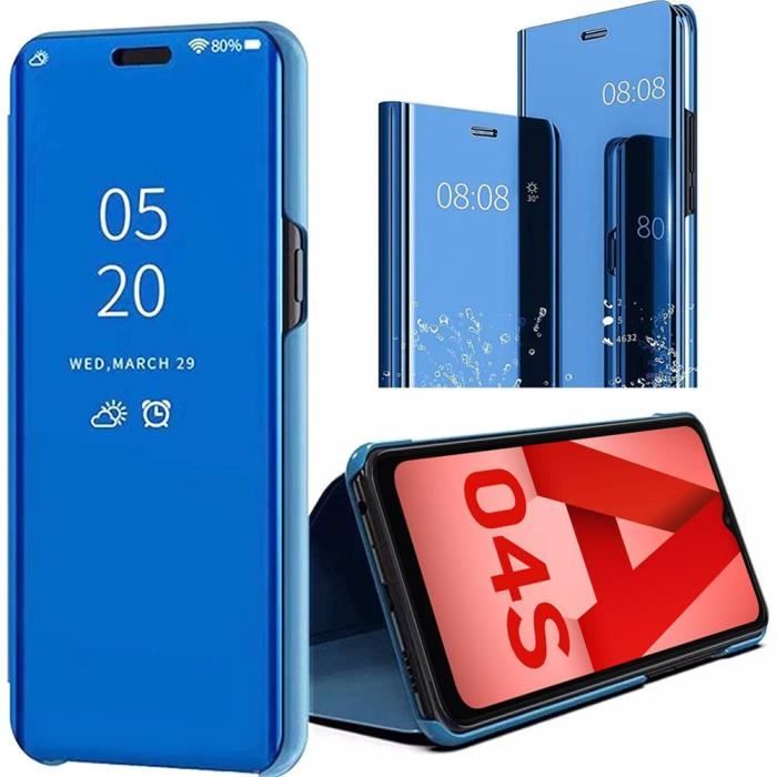 Coque pour Samsung A04s Bleu, Mirror Effet Smart Case Rabat Flip - Cdiscount Téléphonie
