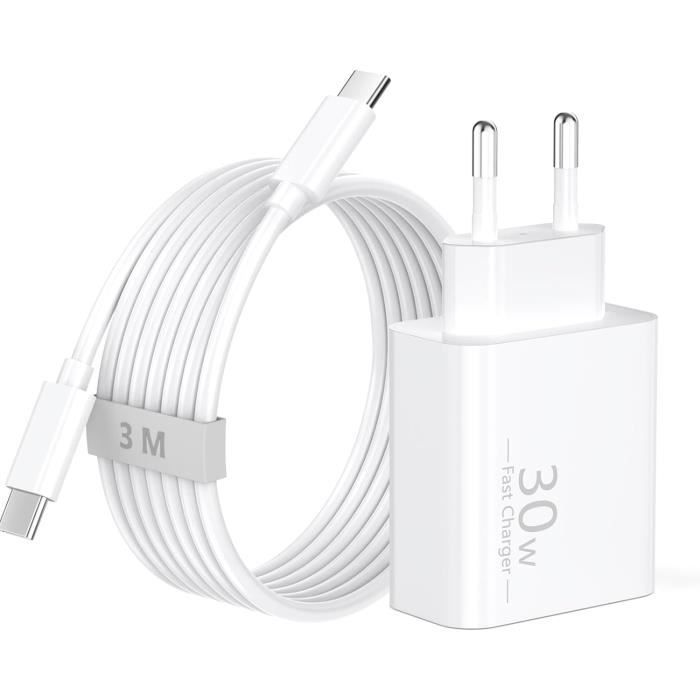 30W Iphone 15 Chargeur, 30W Usb C Chargeur Rapide Et Long 3M Usb C Cable Charge Secteur Mural ...