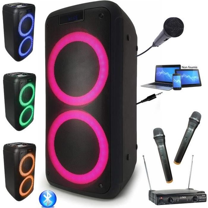 Double Micro Sans Fil avec 1 Enceinte 400w Active Autonome FREESOUND400 ...