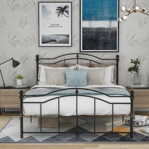 Structures de lit Lit à structure métallique incurvée avec deux têtes ...