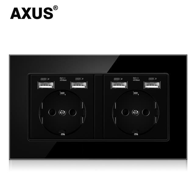 INTERRUPTEUR,USB Double--Interrupteur Tactile En Verre Noir, Avec ...