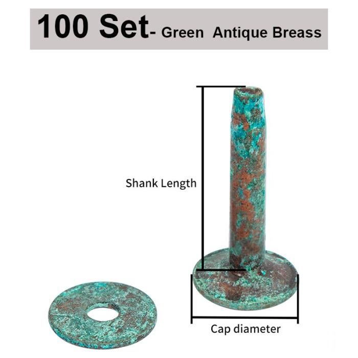 RIVET,Green (100Set)-9 x19mm--ensemble de Rivets en laiton massif avec ...
