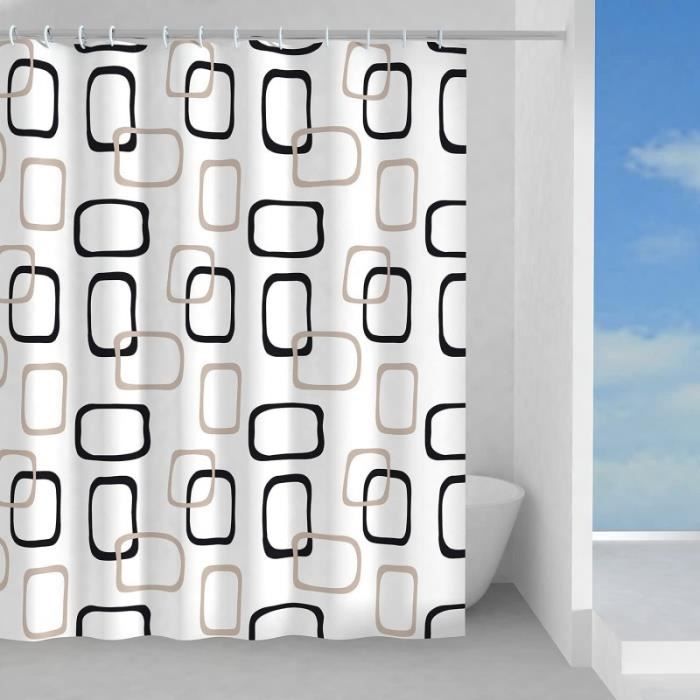 Rideau de douche imperméable 120 x 200 cm en PES finition beige et noir ...