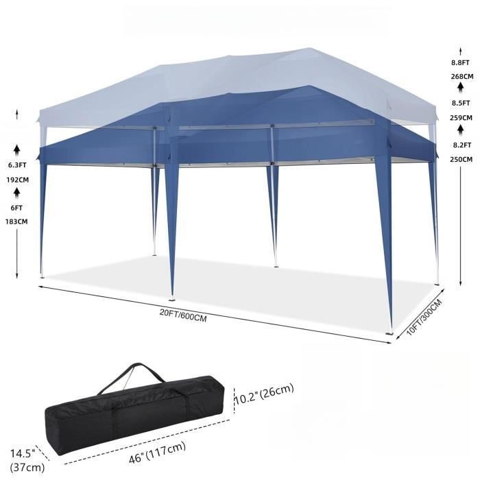 Tonnelle Pliante 3x6 m, Tonnelle de Jardin Imperméable avec 6 côtés ...
