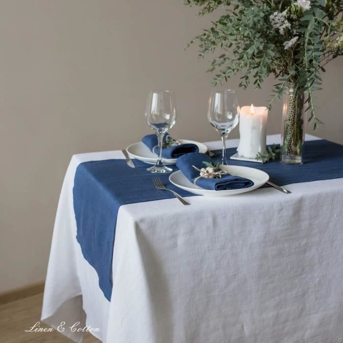 Nappe De Table En Tissu Drap De Table À Manger Hygge - 100% Lin, Blanc ...