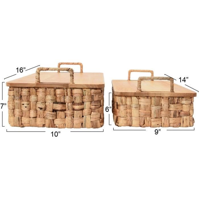 Lot De 2 Paniers Empilables En Jacinthe Naturelle Avec Couvercles En ...
