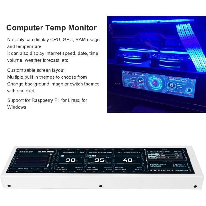 Moniteur De Température D'Ordinateur De 8,8 Pouces, 1920X480 Ips Usb C ...