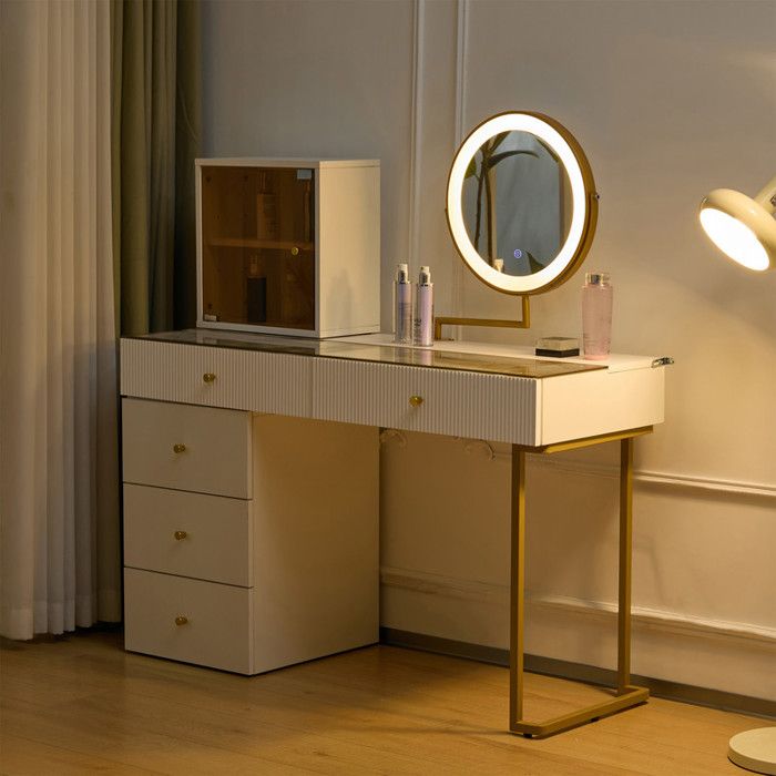 Coiffeuse Moderne avec Plateau Verre Trempé - Miroir LED 3 Tons & Anti ...