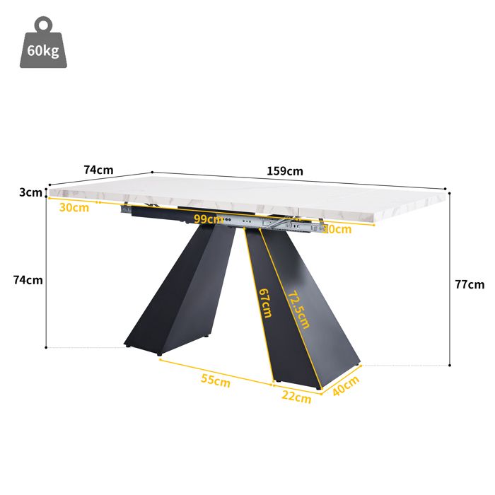 Table à Manger Extensible Rectangulaire avec Plateau Effet Marbre Blanc ...