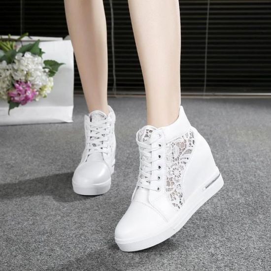 Baskets blanches à plateforme compensée pour femmes, chaussures à ...