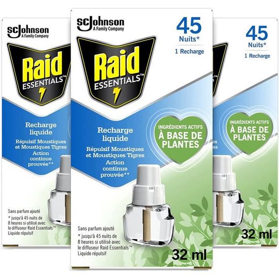 Raid ESSENTIALS RECHARGE ELECTRIQUE LIQUIDE 45 NUITS x3322 - Cdiscount ...