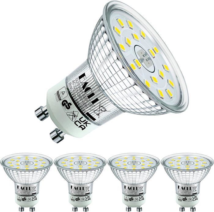 Ampoules LED GU10 Blanc Froid 49W quivalent Halogne 75W Lot de 4 6000K 585 Lumens clairag sans ...