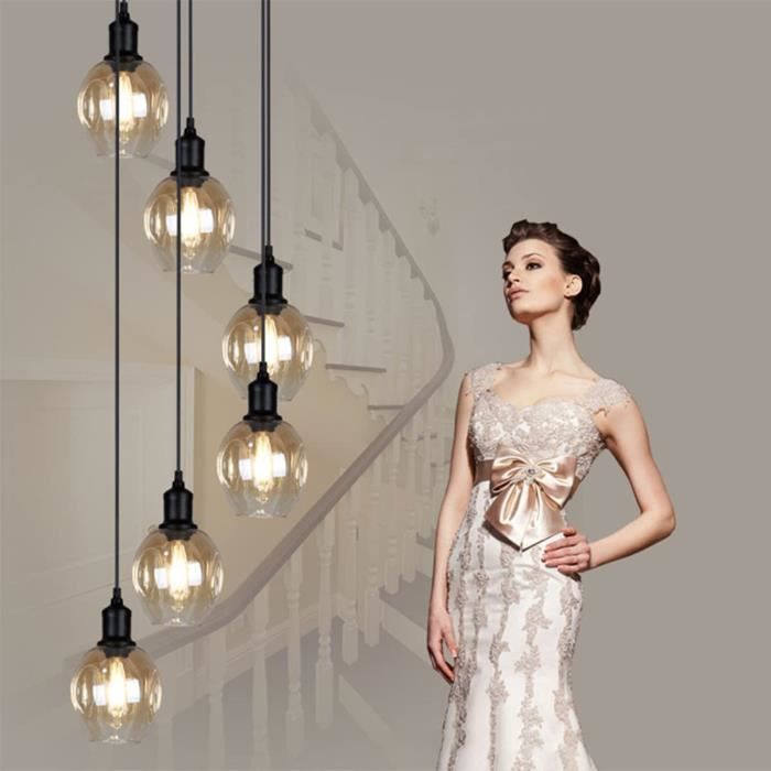 Escalier Long Lustre Designer Boule Moderne Simple Lampe Duplex Bâtiment Villa Escalier Rotatif ...