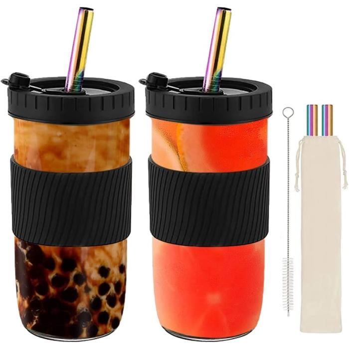 Verres À Bubble Tea, Lot De 2 Verre Bubble Tea Avec Paille, Bubble Tea ...