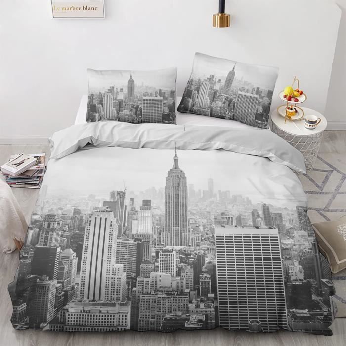 Housse De Couette 220X240 New York - Parure De Lit 2 Personnes ...