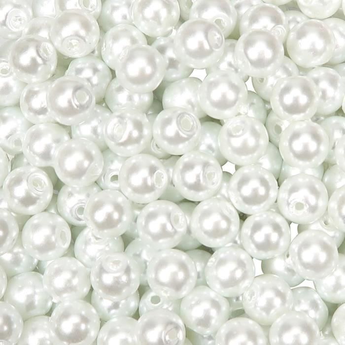 500 Pièces Blanc Perles en Verre Ronde 8mm avec Aiguilles Enfilage ...