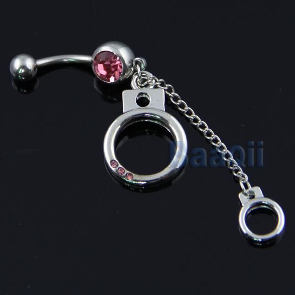 14G TRENDY PINK STRASS MENOTTES DANGLE NOMBRIL BELLY RING BARBELL ...
