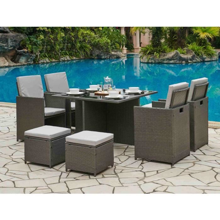 Salon de jardin en résine tressée 8 personnes - Floride - Table carrée ...