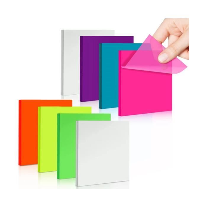 Notes Autocollantes Transparentes - Non spécifié - 75x75mm - 7 Couleurs ...