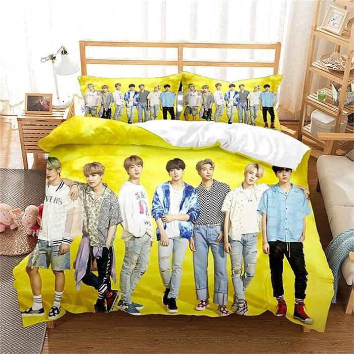 Housse de couette BTS - Jaune - 240x260cm - Motifs jacquard exquis ...