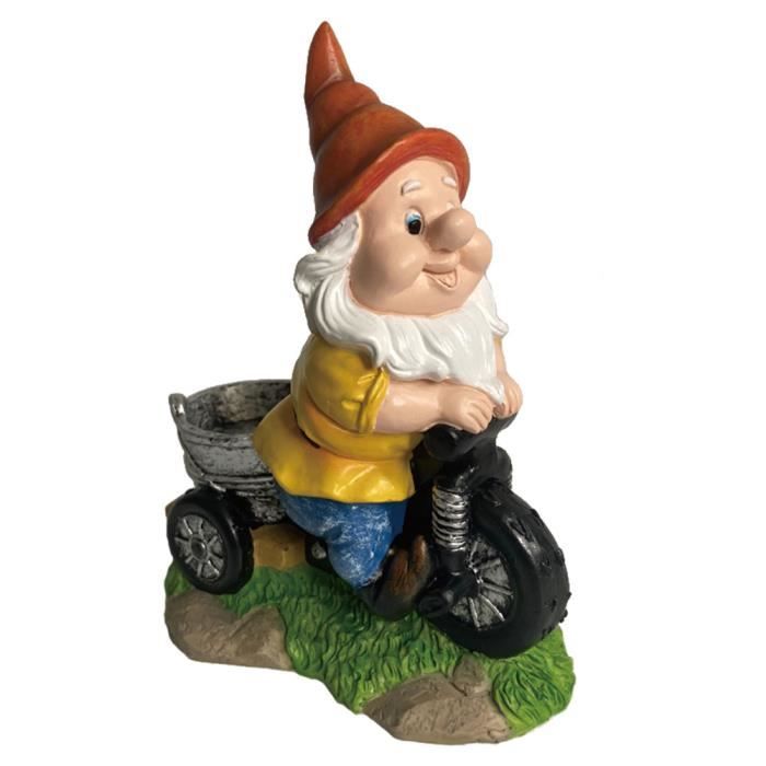 Nain de jardin Statue nain motard mangeoire à oiseaux Figurine résine ...