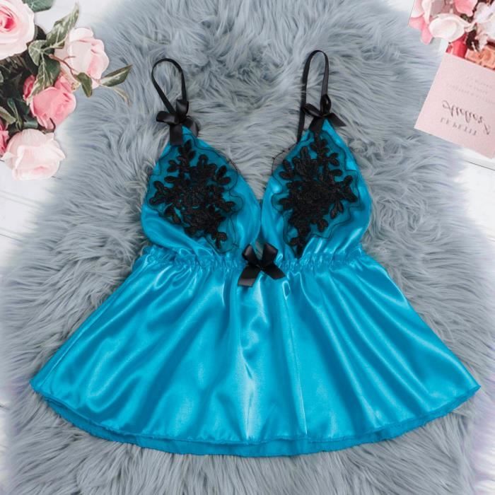 Caraco Pour Femme sexy en satin à col en V Vert Vert - Cdiscount Prêt-à ...