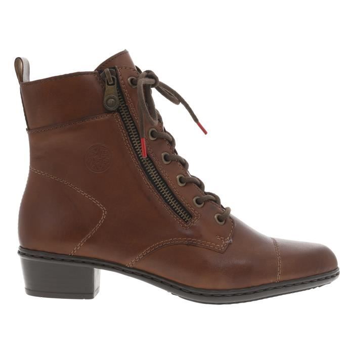 Bottines fourrées femme Rieker - Cuir marron - Talon cubain 3,5cm ...