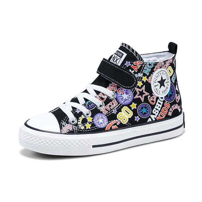 Baskets montantes en toile Chaussures Velcro pour filles Chaussures ...