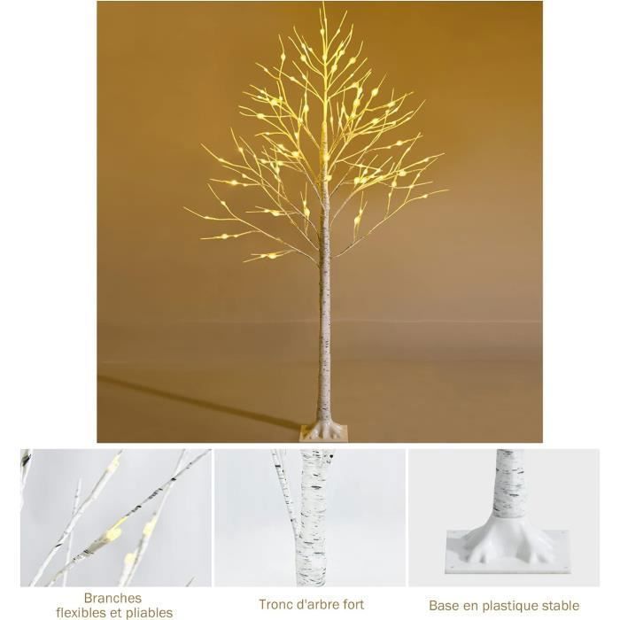RELAX4LIFE Sapin de Noël Blanc 120cm Lumineux, Bouleau Artificiel avec ...