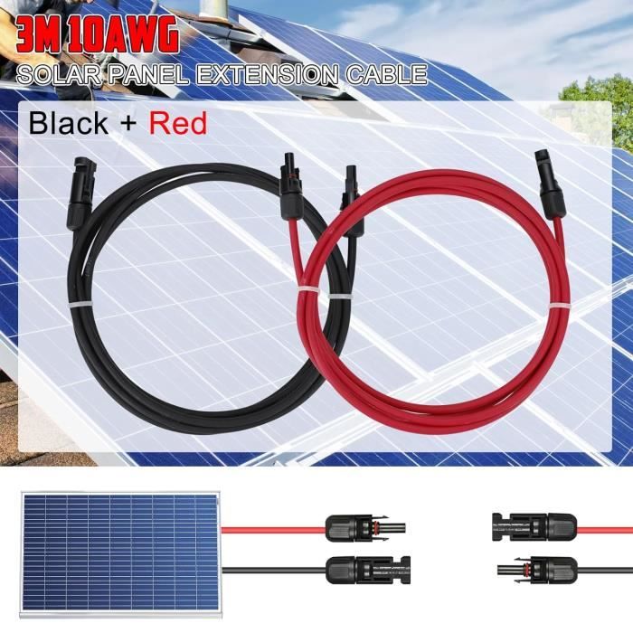 Câble de panneau solaire avec connecteur femelle et mâle, 3 m, 10 AWG ...