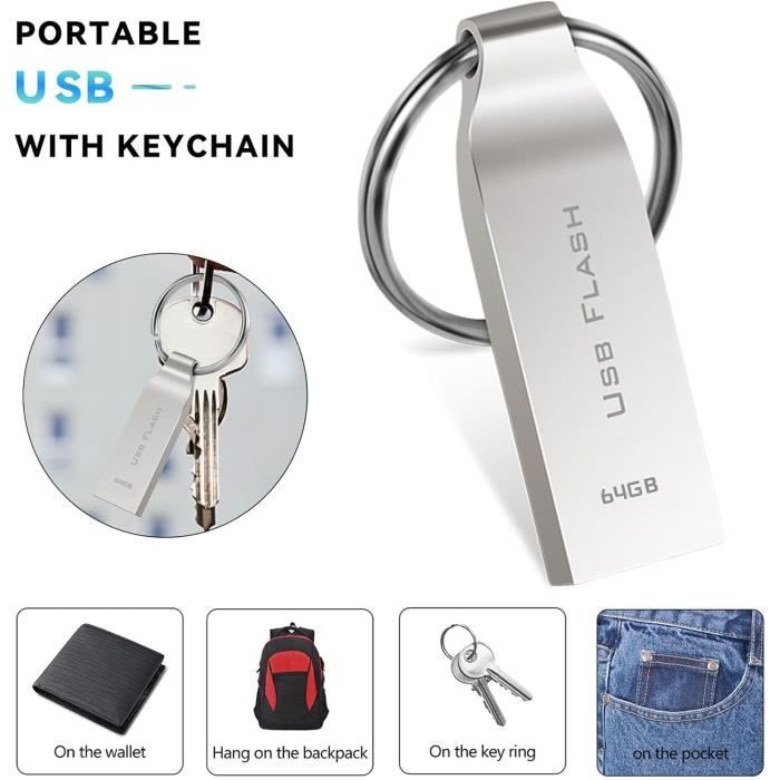 Clé USB 64Go Clef USB Imperméable Cle USB Mémoire Stick avec Porte-clés ...
