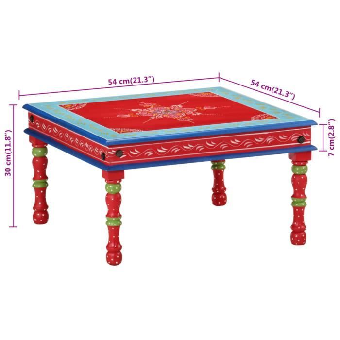 Zerodis Table basse rouge bois de manguier massif peint à la main RR022 ...
